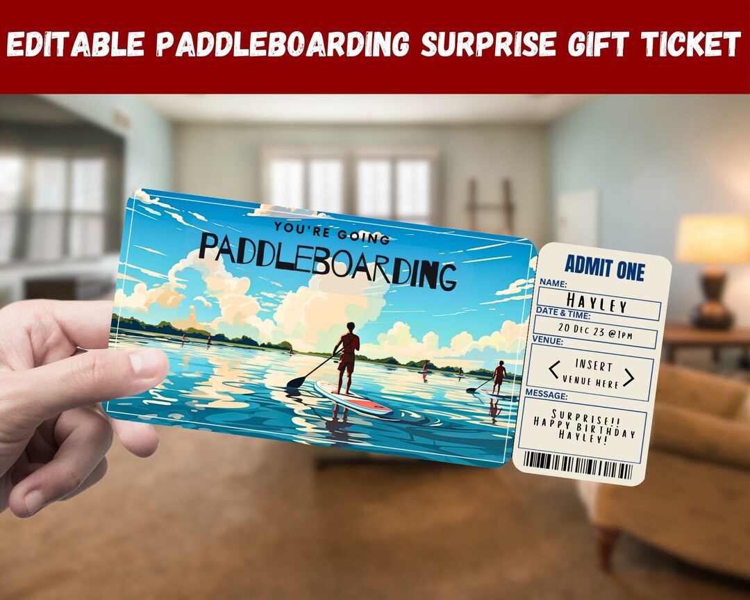 Paddleboarding Surprise Gift Ticket: Editable Printable Invitation ...