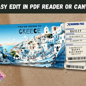 Greece Trip Surprise Ticket: Editable Boarding Pass (digital Download ...