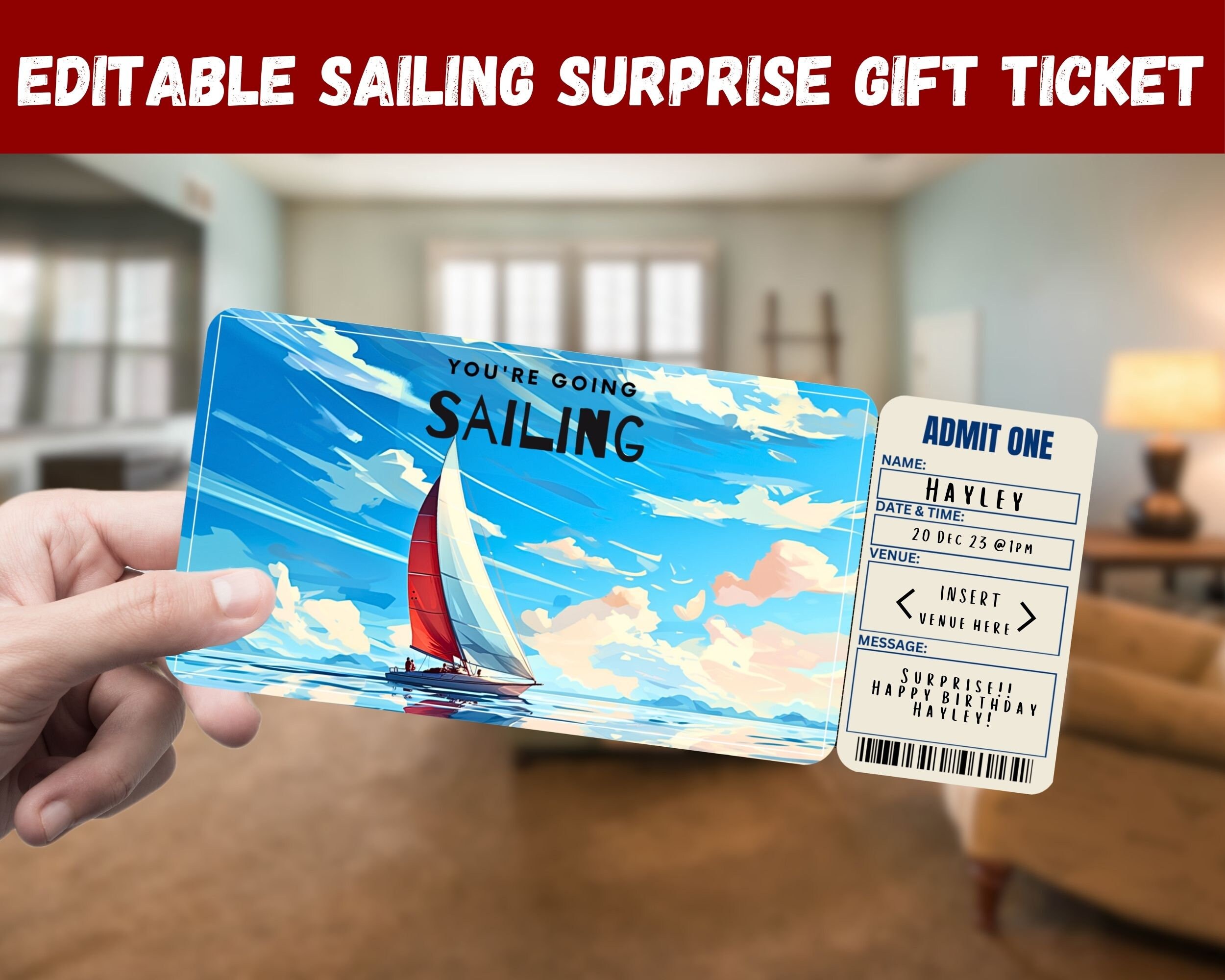 Sailing Surprise Gift Ticket Youre Going SAILING Printable, Pass ...