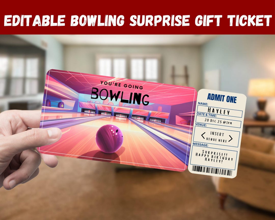 Bowling Surprise Gift Ticket - You're Going BOWLING - Printable, Pass ...