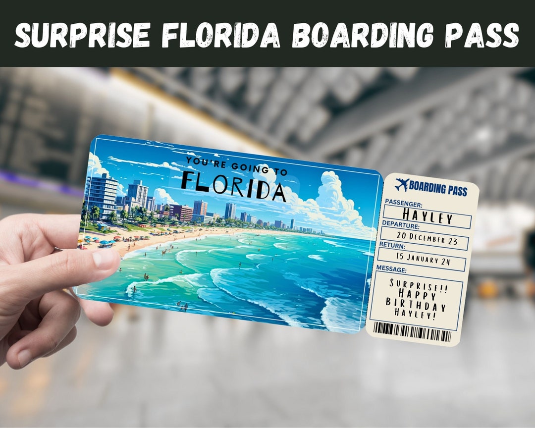Florida Trip Surprise Gift Ticket: Editable Boarding Pass (printable ...