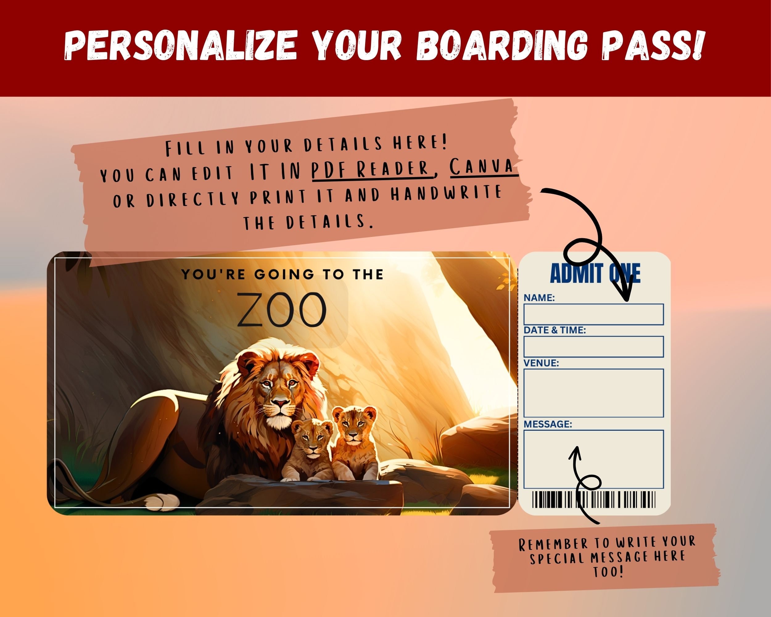 Zoo Surprise Gift Ticket You're Going to the ZOO Printable, Pass ...