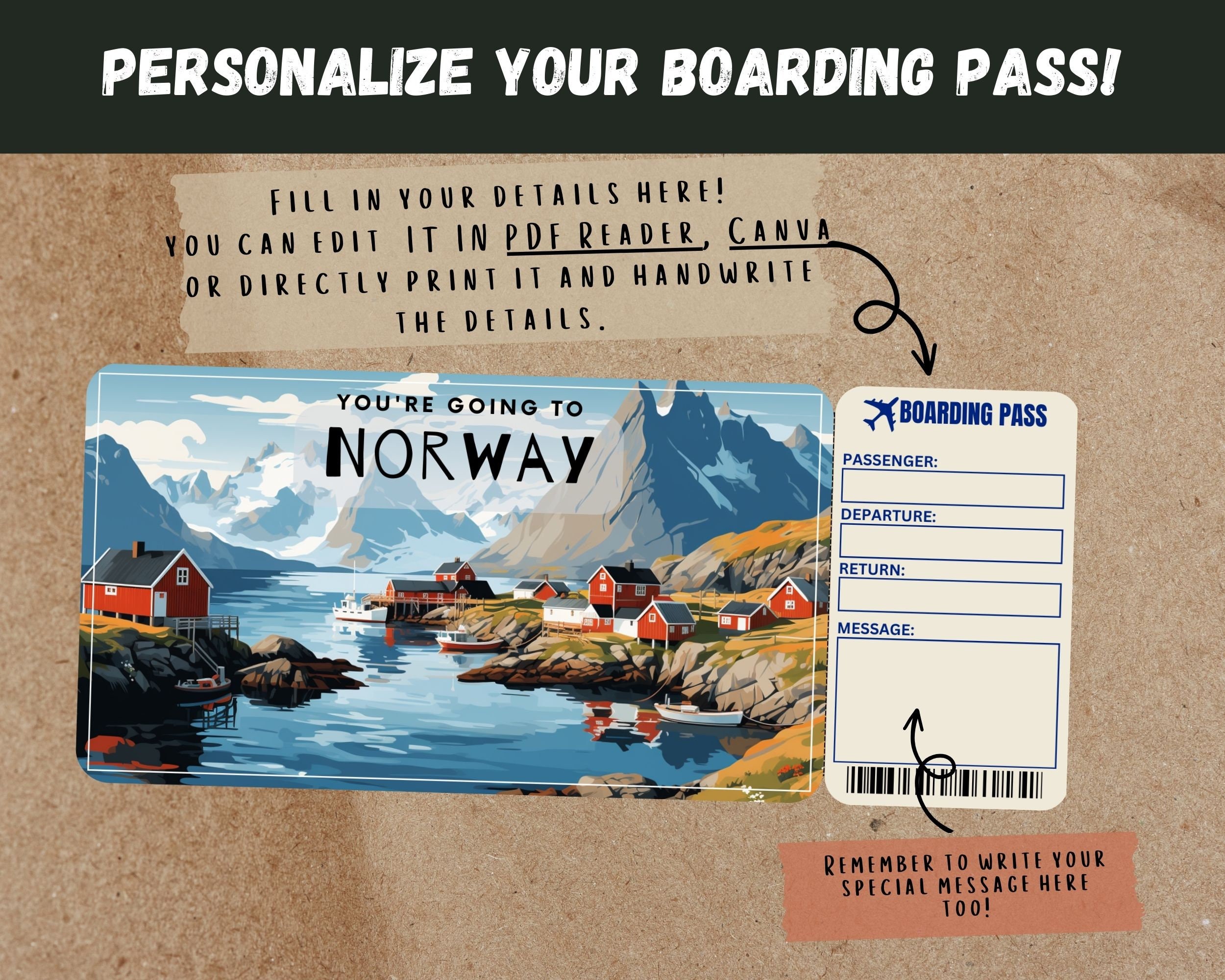 Norway Trip Surprise Gift Ticket You're Going to NORWAY - Etsy