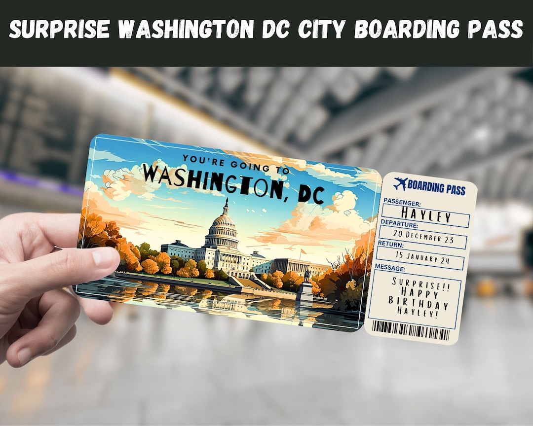 Washington DC Trip Boarding Pass - Surprise Travel Gift (printable) - Etsy