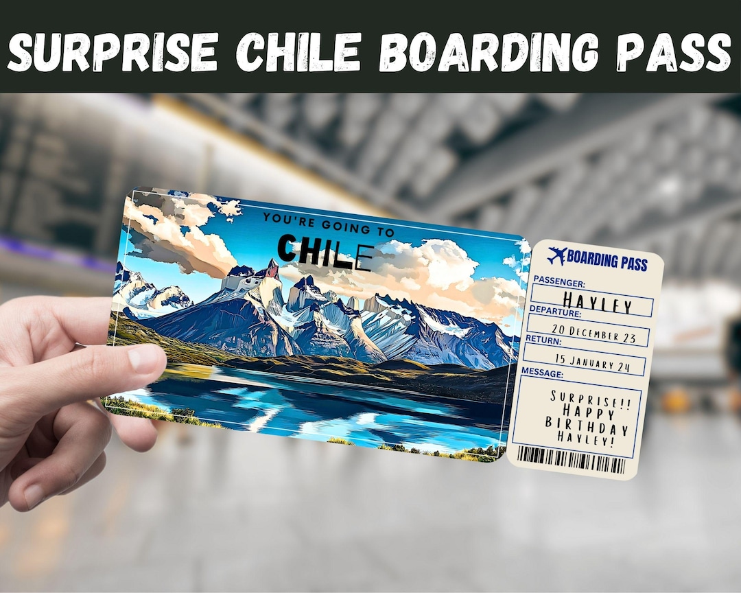 Chile Trip Surprise Gift Ticket - You're Going to CHILE - Printable ...