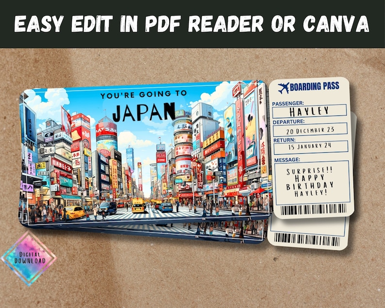 Japan Trip Surprise Ticket: Editable Boarding Pass (digital Download ...