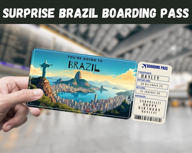 Brazil Trip Surprise Gift Ticket You're Going to BRAZIL Printable ...