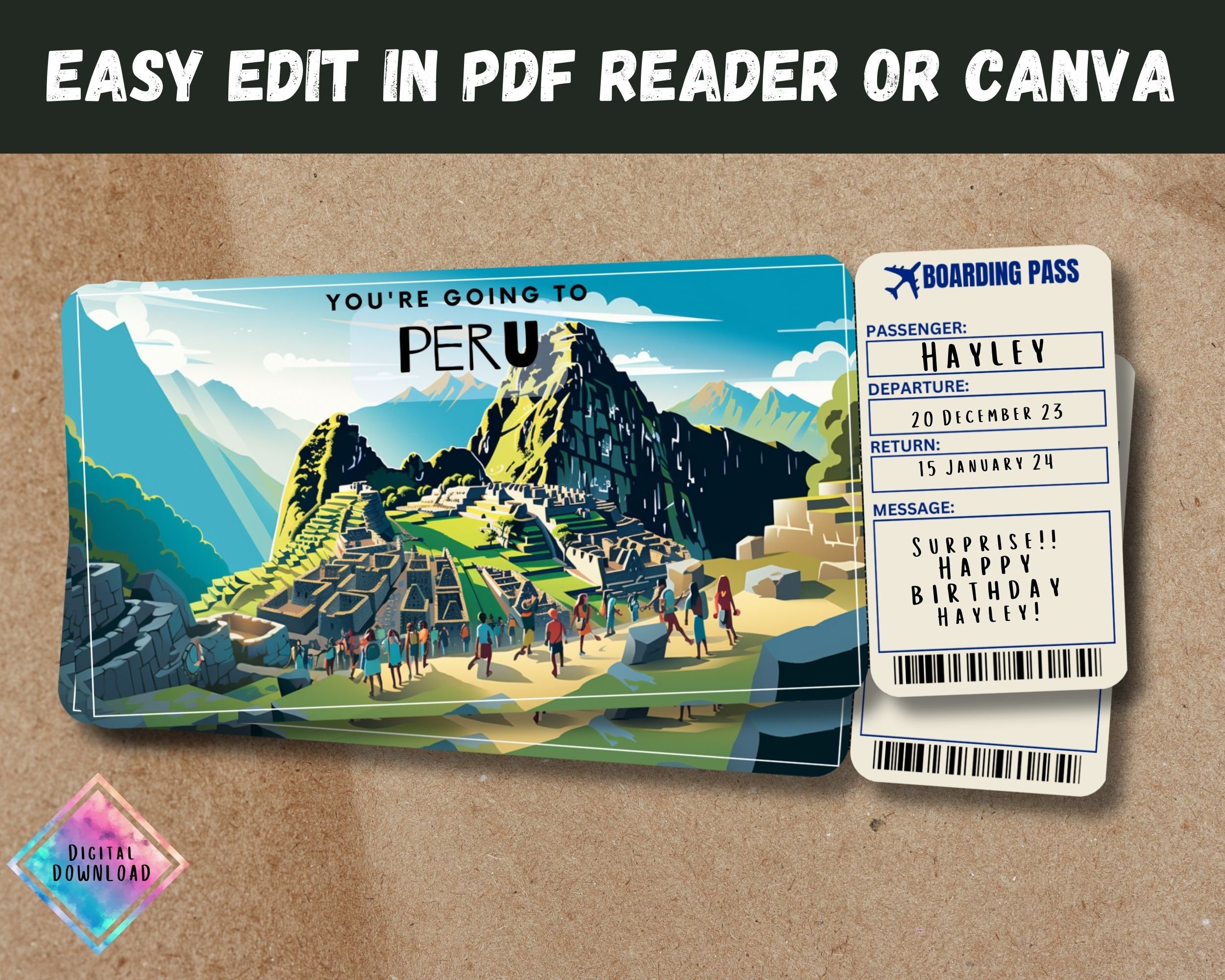 Peru Trip Surprise Gift Ticket You're Going to PERU, Flight, Boarding ...