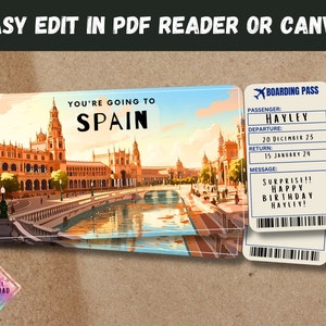 Spain Trip Surprise Boarding Pass Ticket: Editable Travel Gift (digital ...