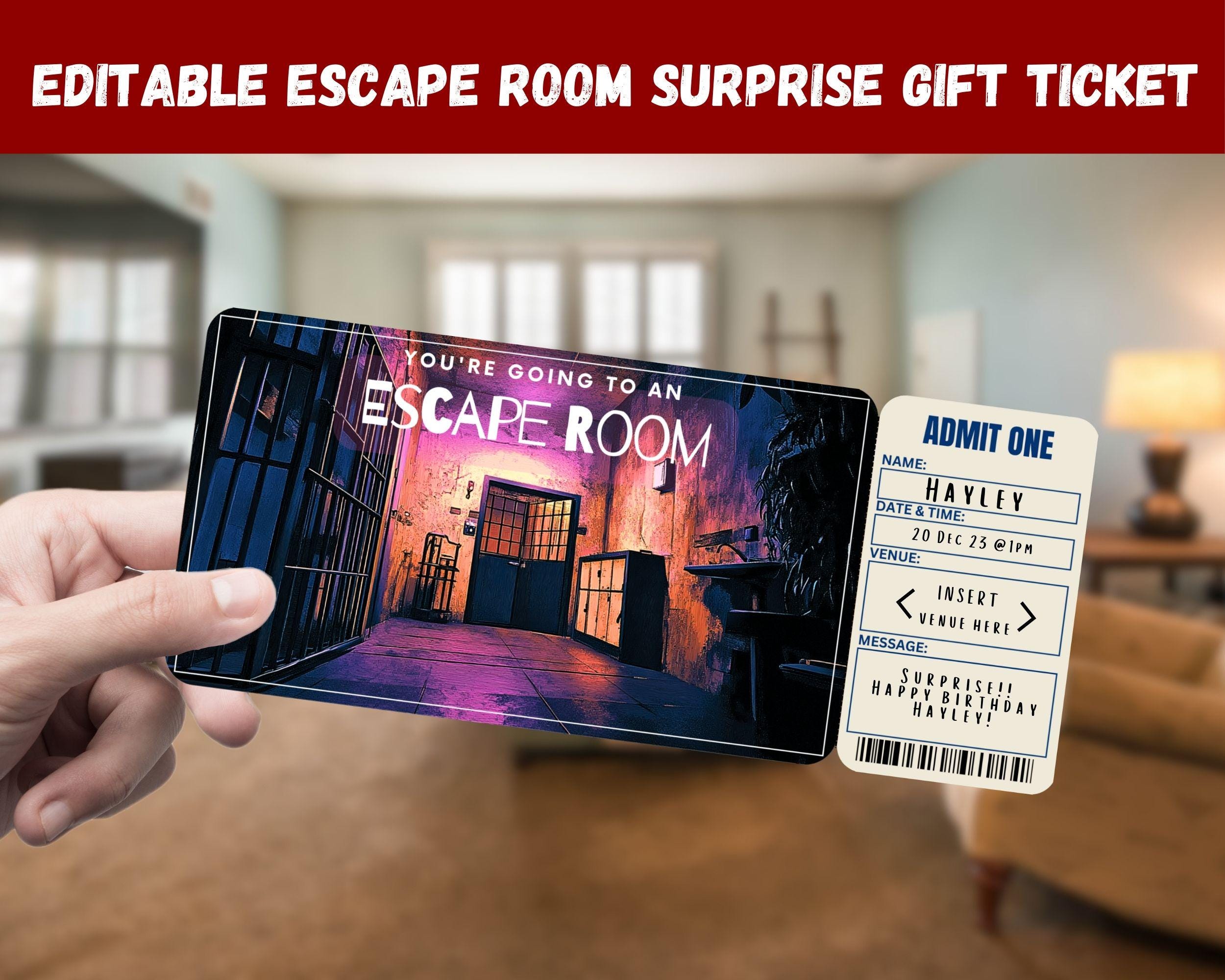 Escape Room Surprise Gift Ticket: Editable Printable Pass (digital ...