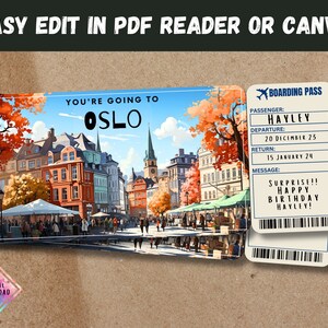 Oslo, Norway Trip Surprise Gift Ticket You're Going to OSLO Printable ...
