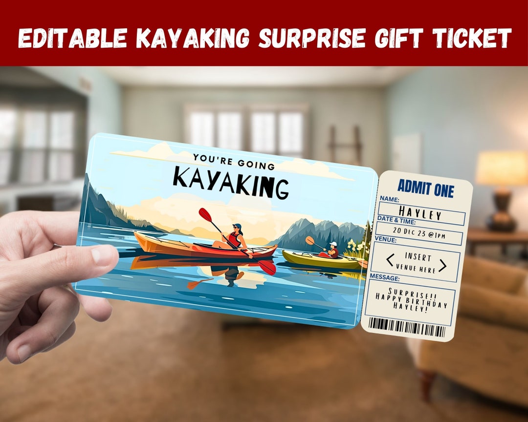 Kayaking Surprise Gift Ticket You're Going KAYAKING Printable, Pass ...