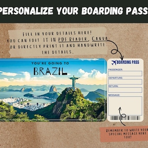 Brazil Trip Surprise Gift Ticket - You're Going to BRAZIL - Printable ...