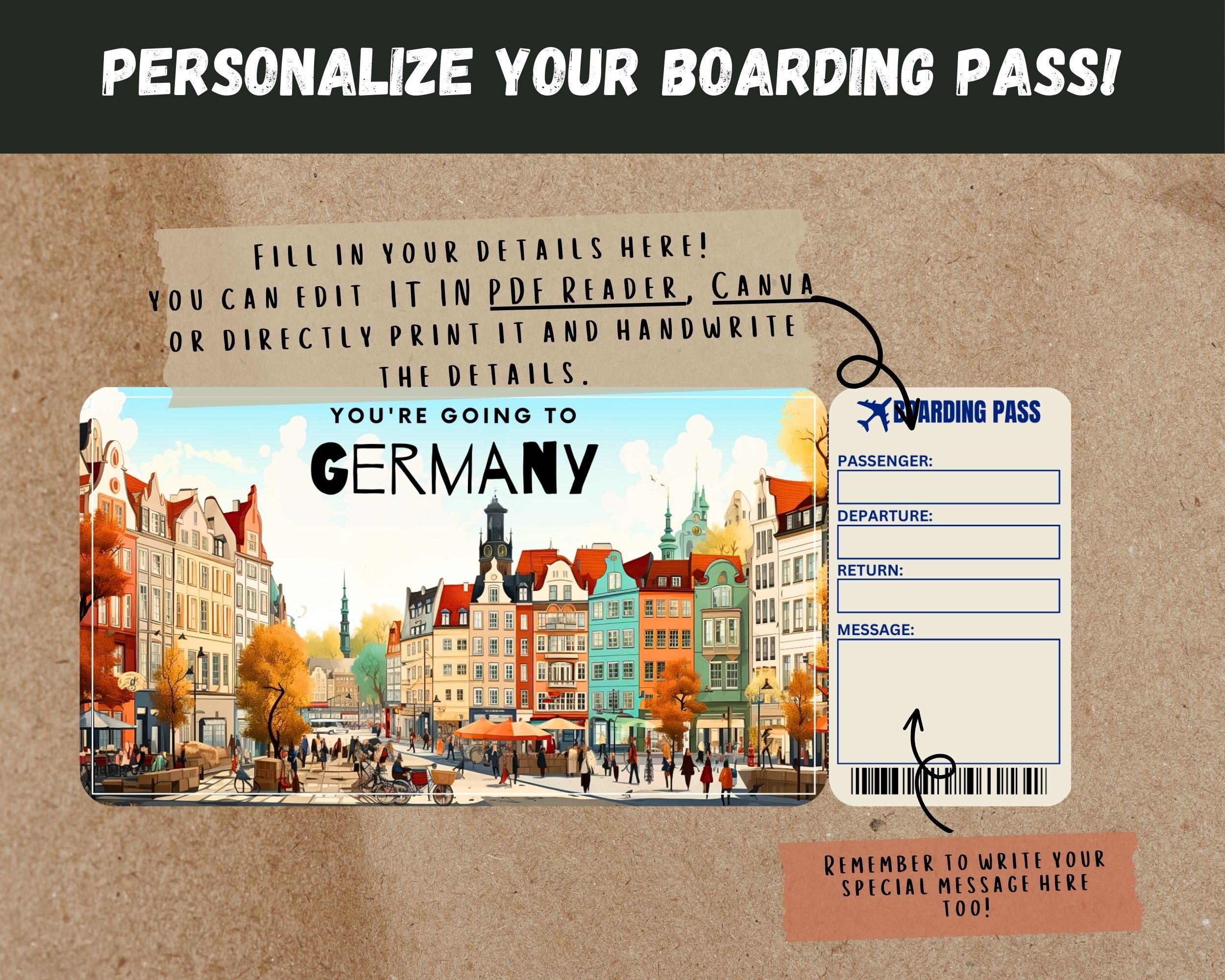 Germany Trip Surprise Gift Ticket You're Going to GERMANY Printable ...