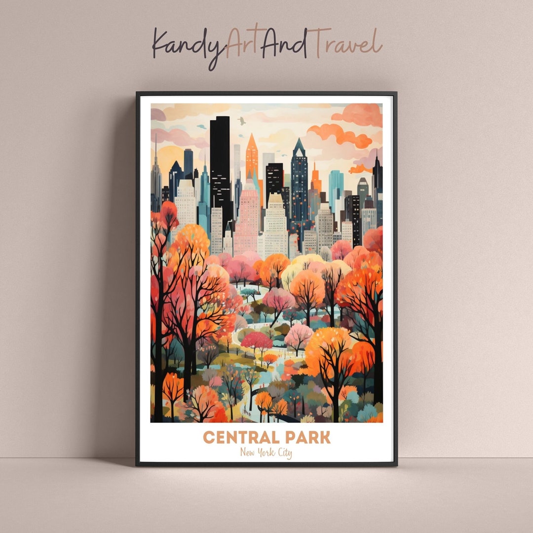 Central Park New York City Abstract Travel Poster, USA Travel Print Art ...