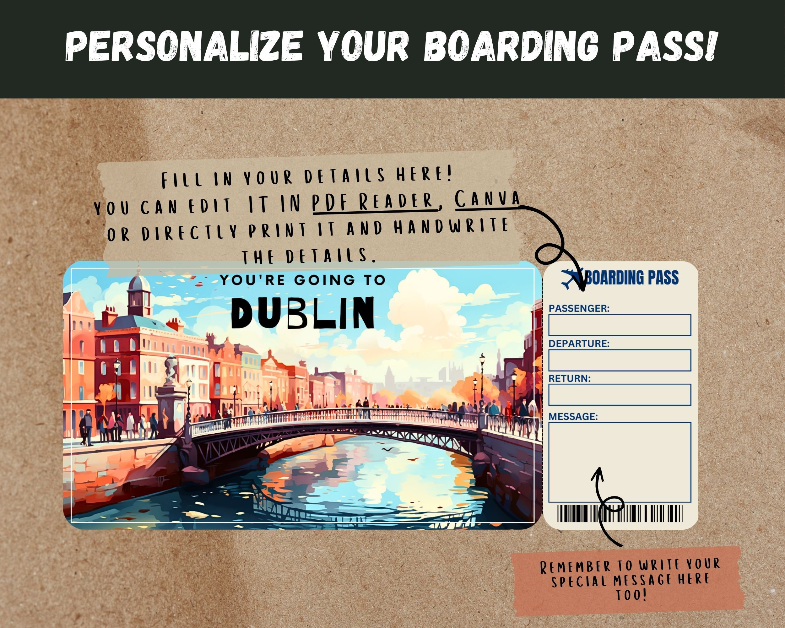 Dublin Surprise Trip Gift Ticket: Editable Boarding Pass (printable) - Etsy
