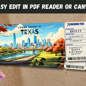 Texas USA Trip Surprise Gift Ticket You're Going to TEXAS Printable ...