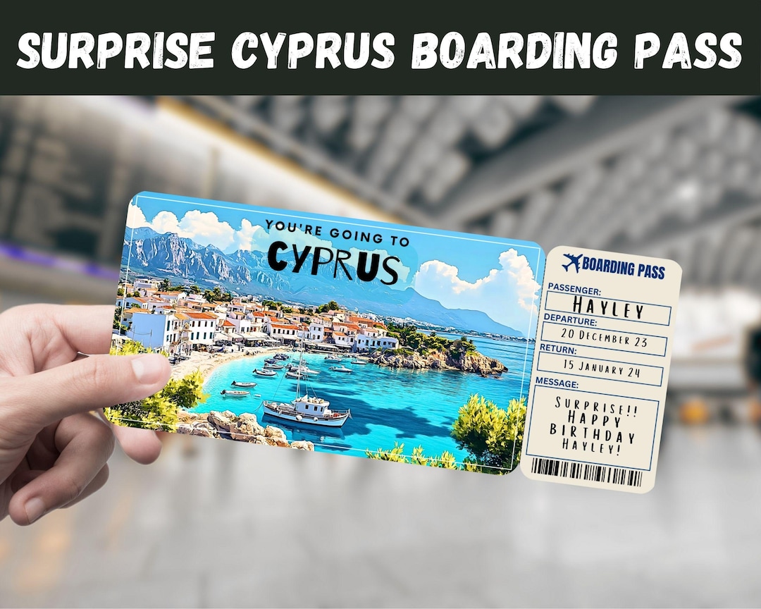 Cyprus Trip Surprise Boarding Pass Ticket: Editable Travel Gift ...