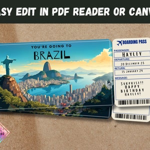Brazil Trip Surprise Gift Ticket You're Going to BRAZIL Printable ...