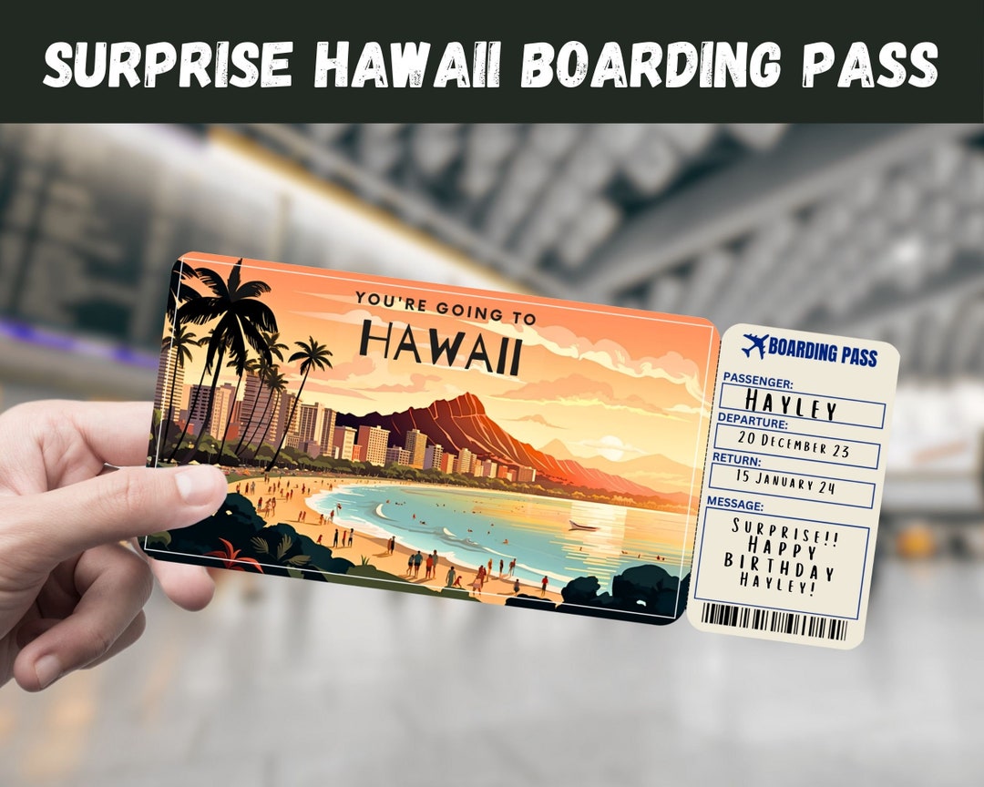 Hawaii Trip Surprise Gift Ticket: Editable Boarding Pass (printable ...