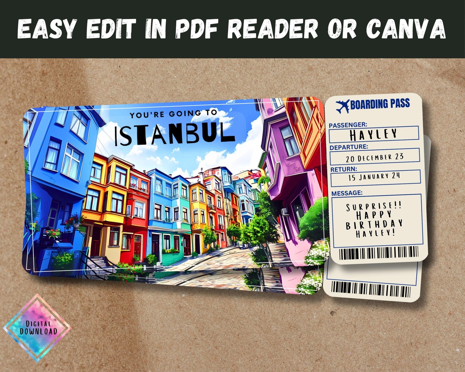 Istanbul Trip Surprise Gift Ticket: Editable Boarding Pass (printable ...