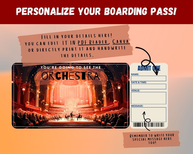 Editable Orchestra Gift Ticket: Printable Surprise Pass (instant ...
