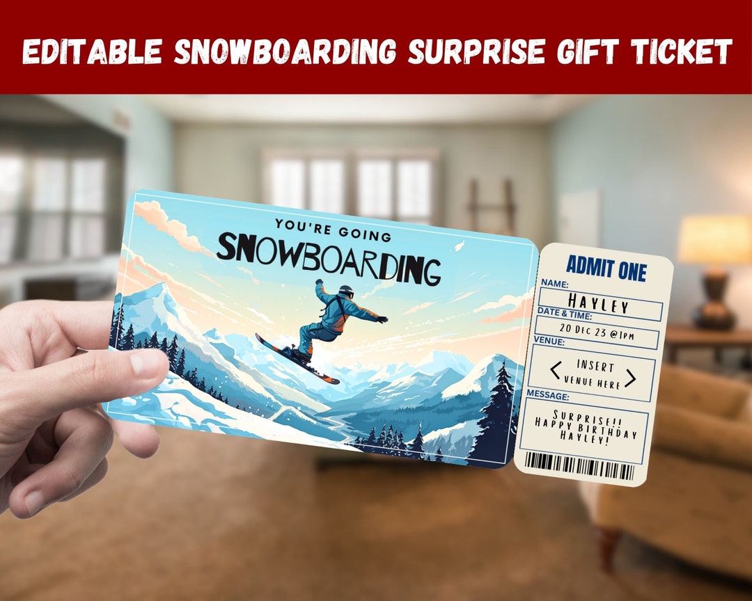 Snowboarding Surprise Gift Ticket - You're Going SNOWBOARDING ...