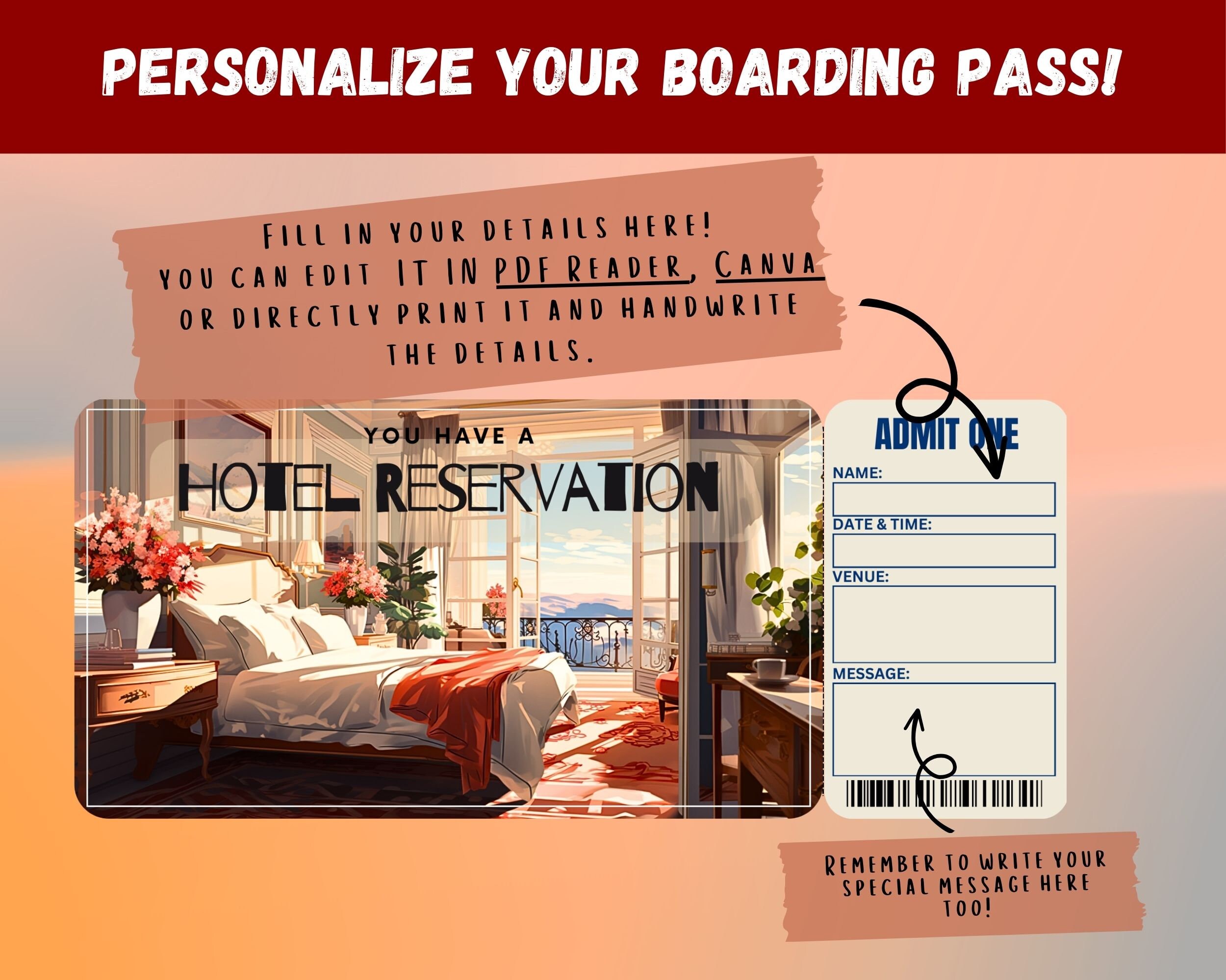 Hotel Reservation Surprise Gift Ticket You Have A HOTEL RESERVATION ...