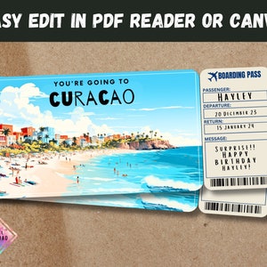 Curacao Trip Surprise Gift Ticket - You're Going to CURACAO - Printable ...