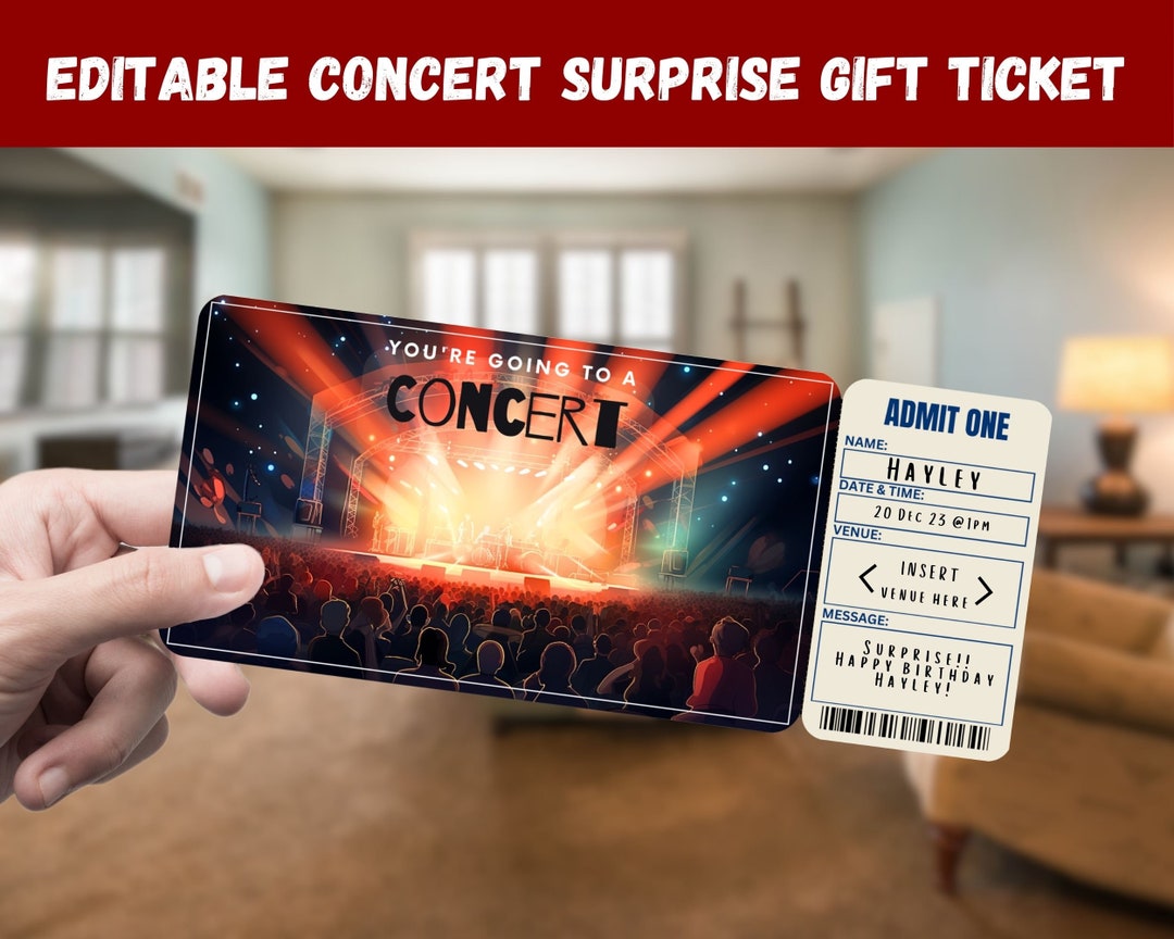 Concert Surprise Gift Ticket - You're Going to a CONCERT - Printable ...