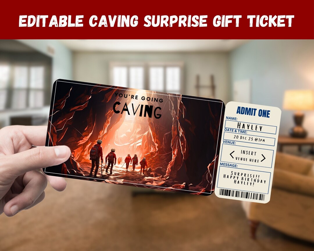 Caving Surprise Gift Ticket - You're Going CAVING - Printable, Pass ...