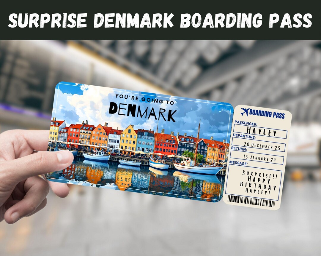 Denmark Trip Surprise Gift Ticket: Editable Boarding Pass (digital ...