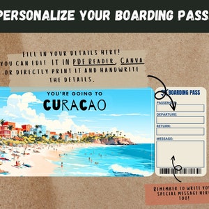 Curacao Trip Surprise Gift Ticket: Editable Boarding Pass (digital ...