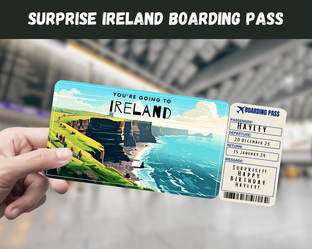 Ireland Trip Surprise Gift Ticket: Editable Boarding Pass (digital ...