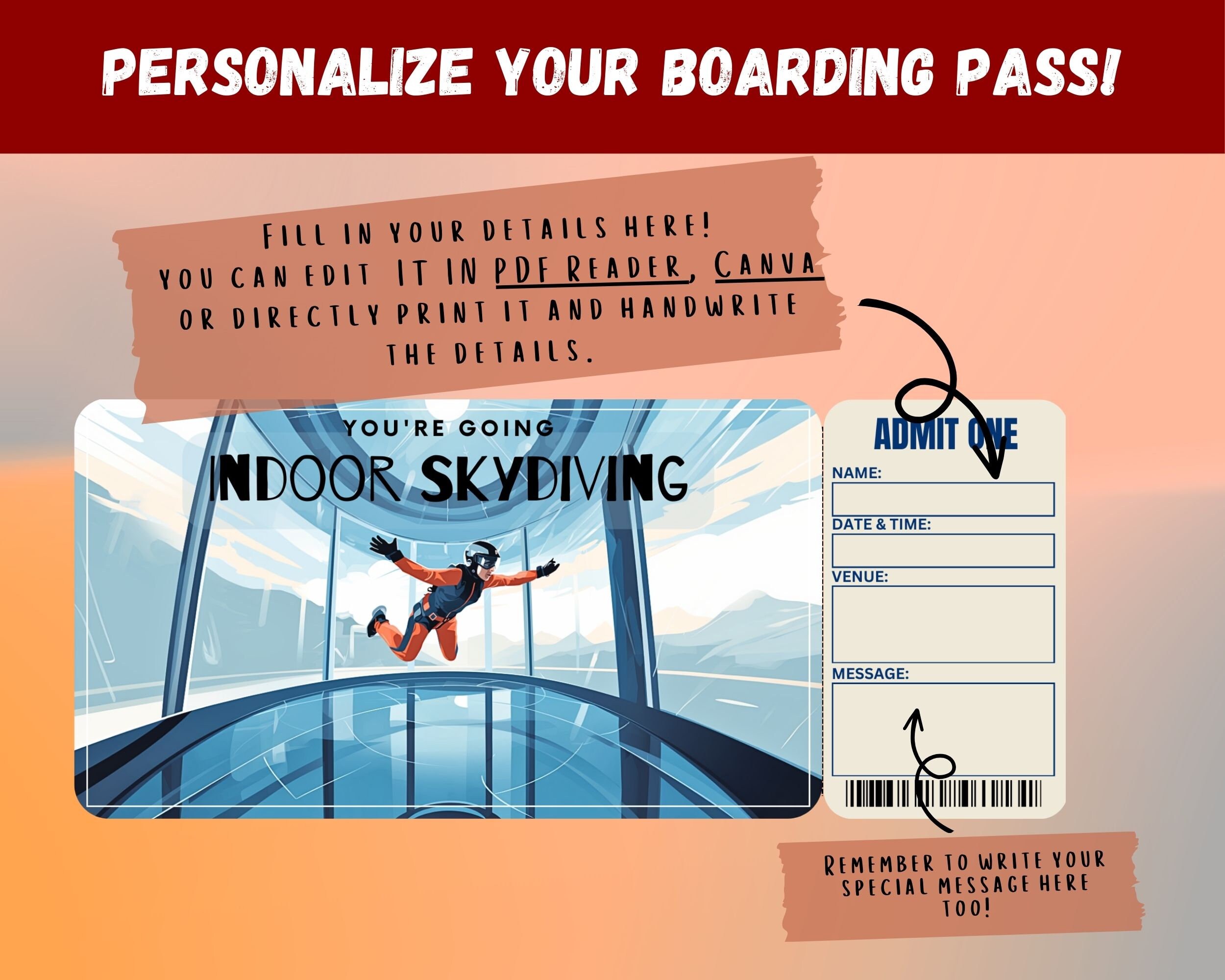 Indoor Skydiving Surprise Gift Ticket You're Going INDOOR SKYDIVING ...