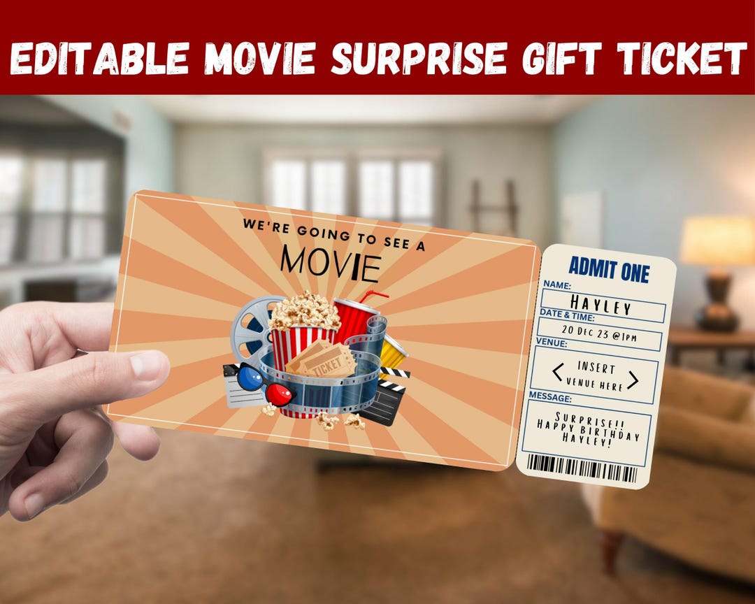 Editable Movie Gift Ticket: Printable Surprise Invitation (digital ...