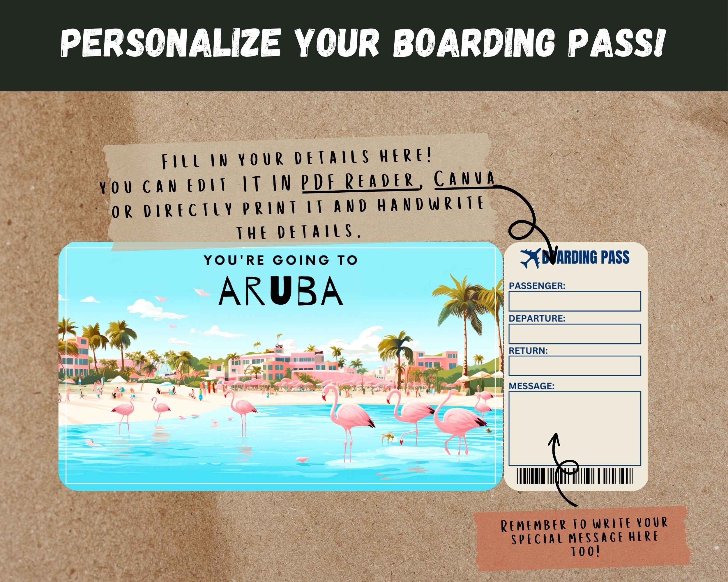 Aruba Trip Surprise Gift Ticket You're Going to ARUBA , Flight ...