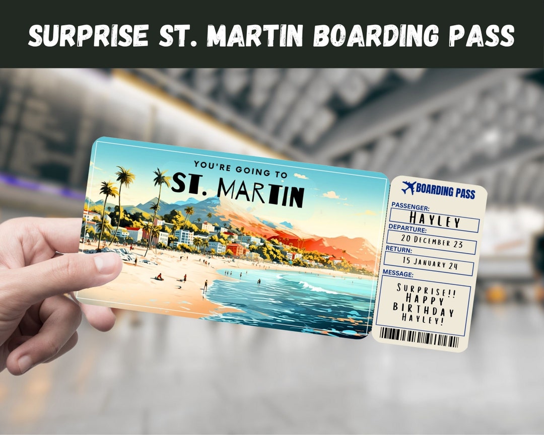 St. Martin Trip Surprise Gift Ticket: Editable Boarding Pass (digital ...
