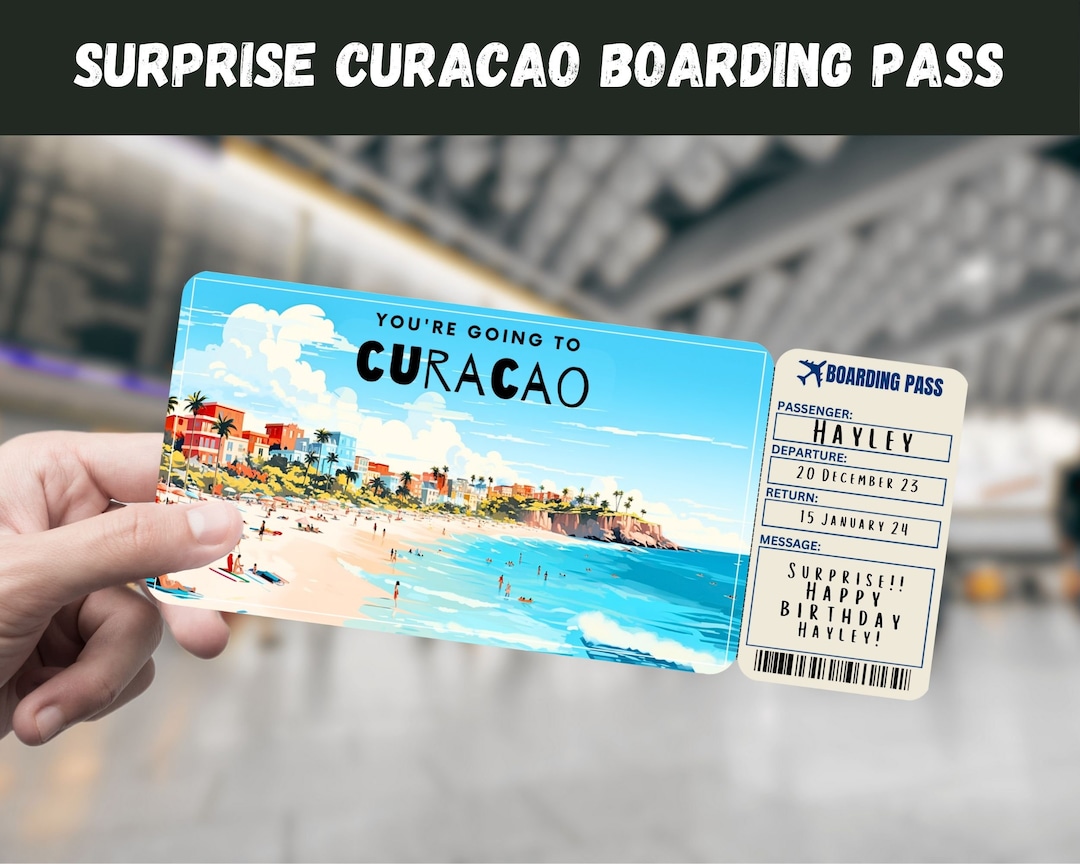 Curacao Trip Surprise Gift Ticket - You're Going to CURACAO - Printable ...
