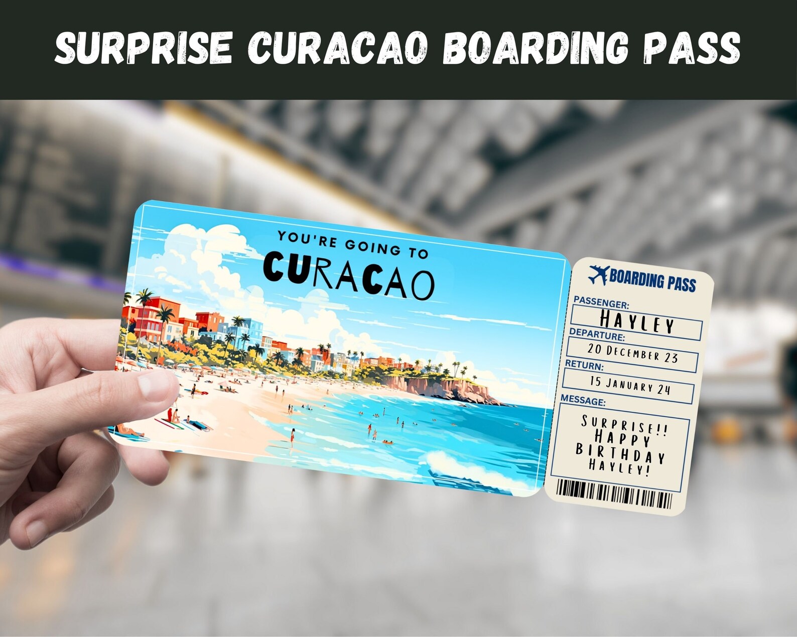 Curacao Trip Surprise Gift Ticket: Editable Boarding Pass (digital ...