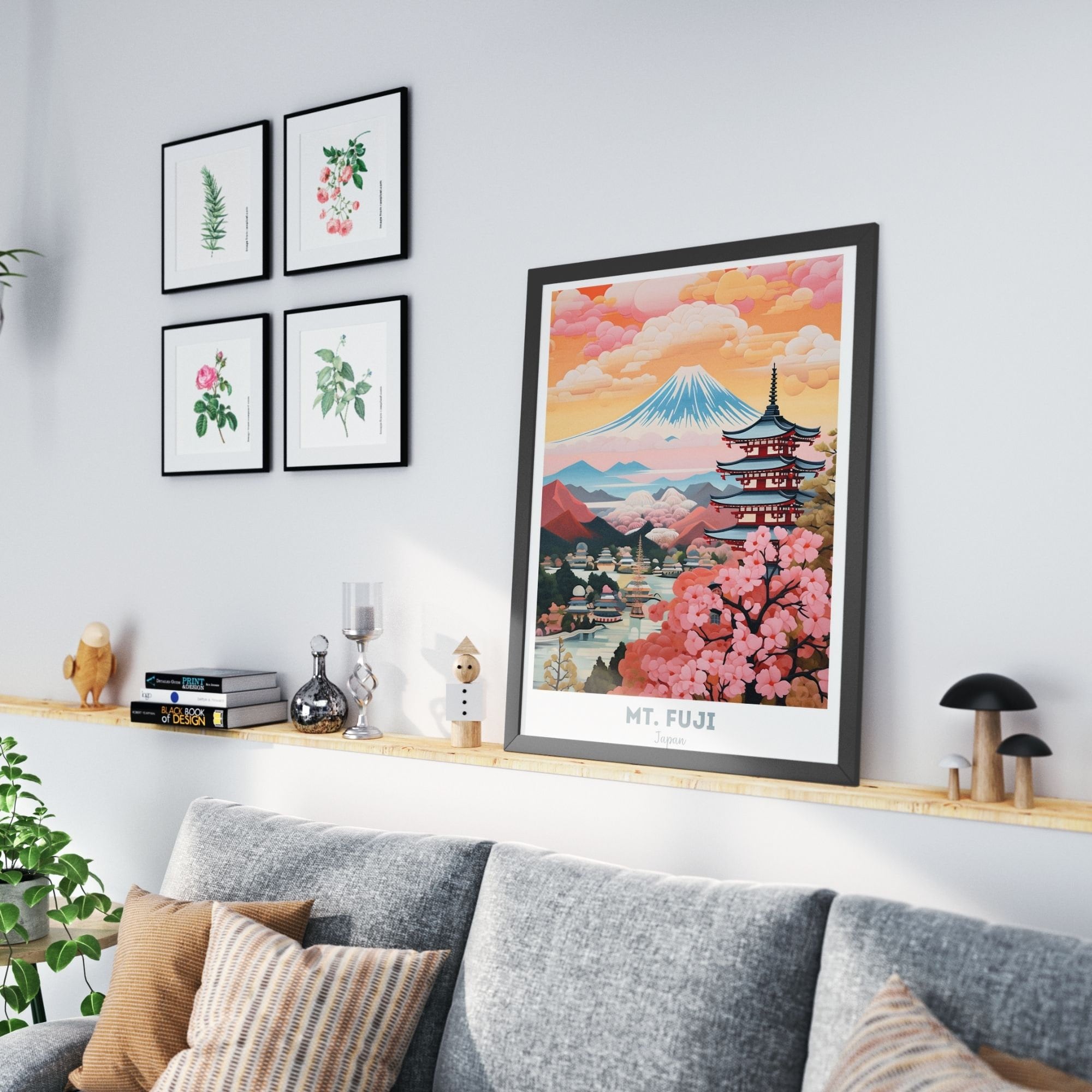 Mount Fuji Japan Abstract Travel Poster, Tokyo Travel Print Art Retro ...