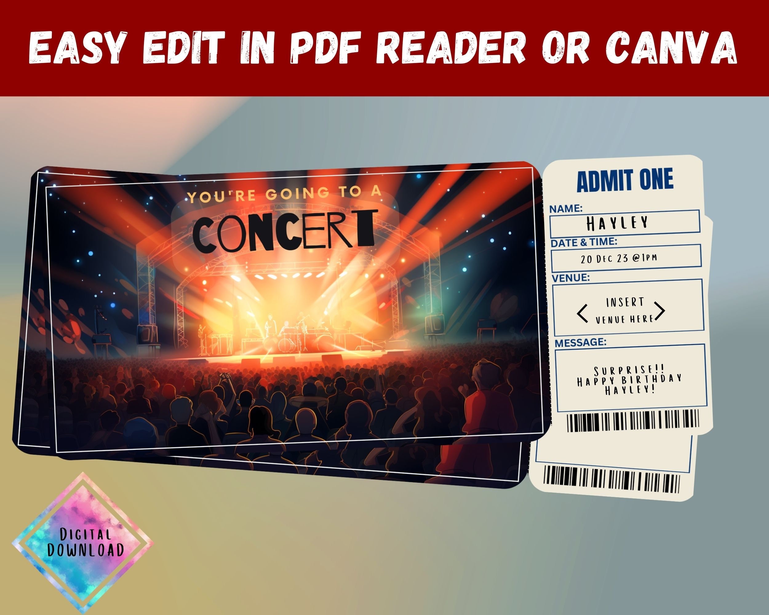 Boleto de regalo sorpresa para el concierto vas a un CONCIERTO ...