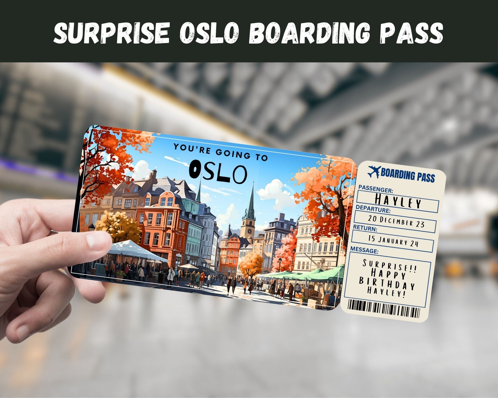 Oslo, Norway Trip Surprise Gift Ticket You're Going to OSLO Printable, Flight, Boarding Pass ...