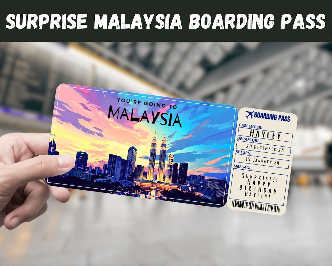 Malaysia Trip Surprise Boarding Pass Ticket - Editable Travel Gift ...