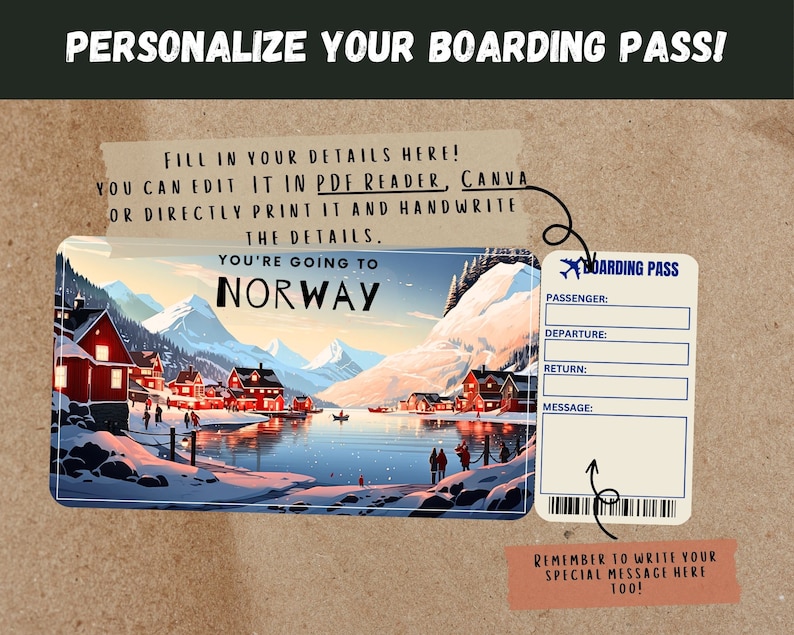 Surprise Norway Trip Ticket: Editable Boarding Pass (digital Download ...