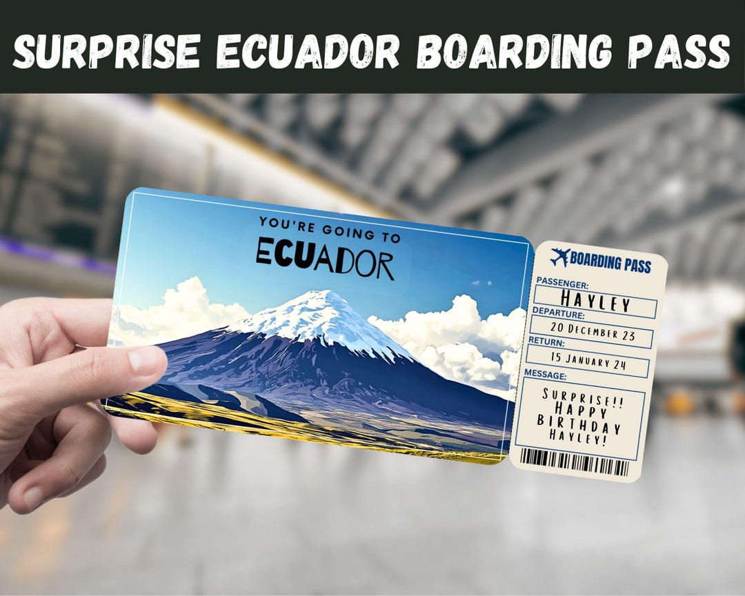Ecuador Trip Surprise Gift Ticket: Editable Boarding Pass (instant ...