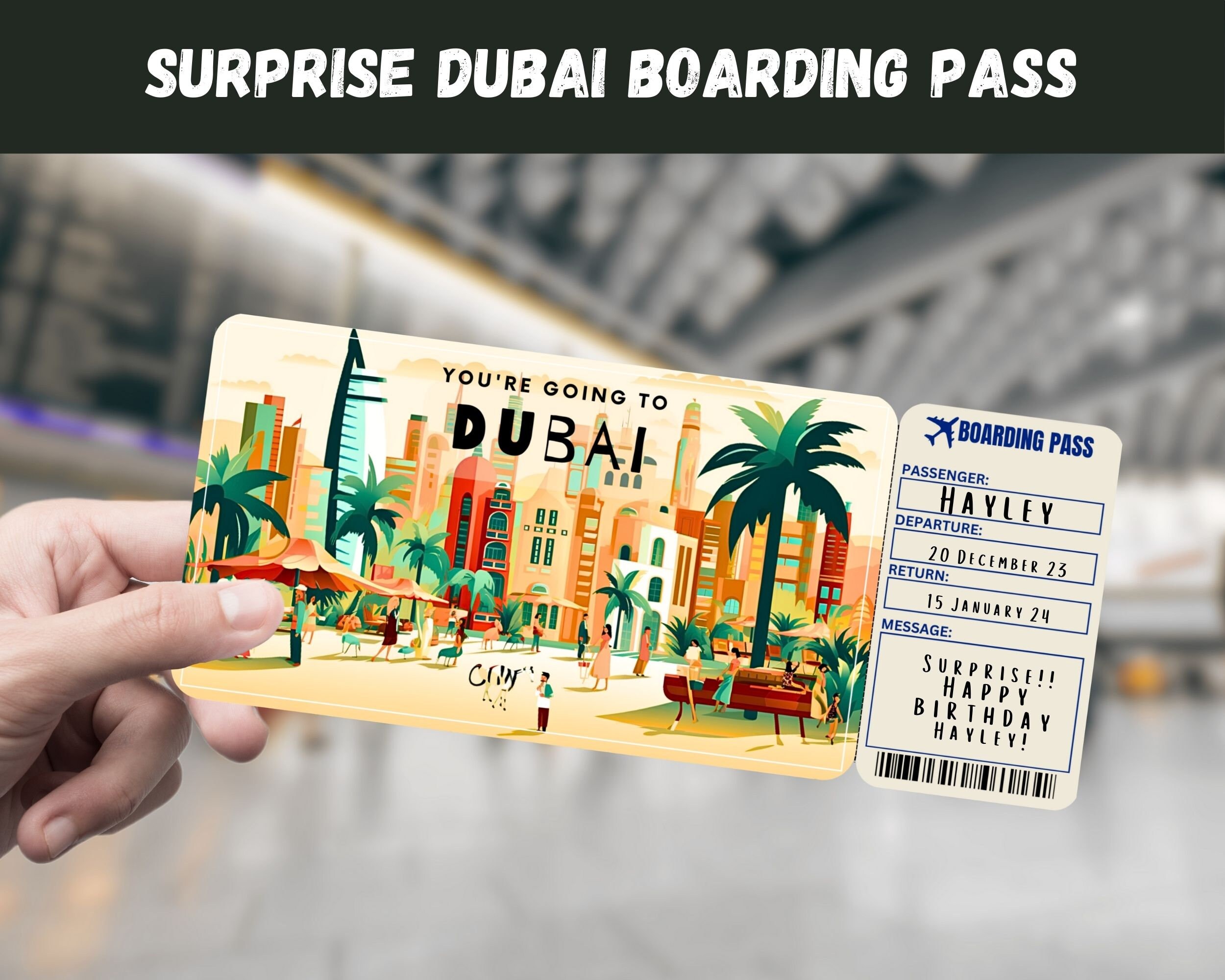Dubai, UAE Trip Surprise Gift Ticket You're Going to DUBAI Printable, Flight, Boarding Pass ...