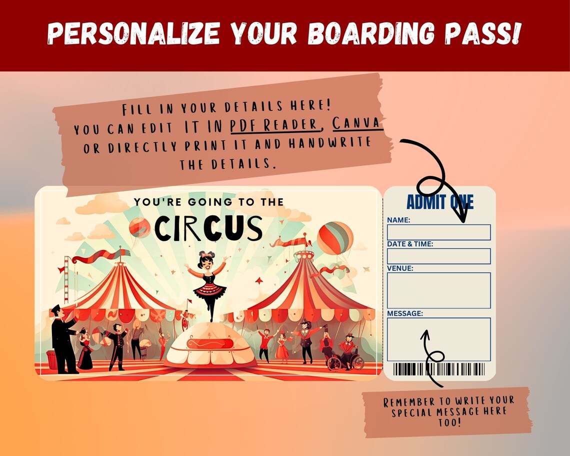 Editable Circus Ticket - Printable Surprise Gift (instant Download) - Etsy