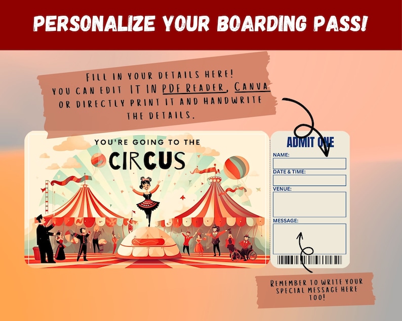 Editable Circus Ticket - Printable Surprise Gift (instant Download) - Etsy