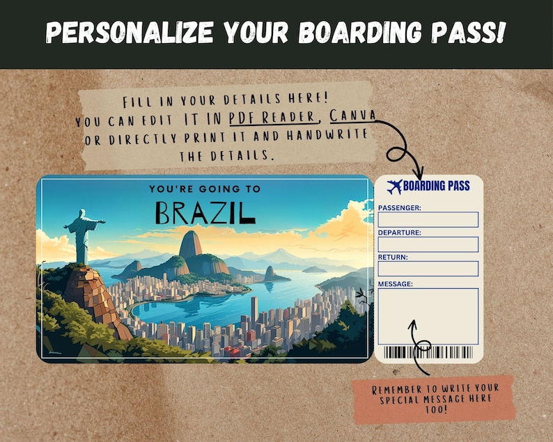 Brazil Trip Surprise Gift Ticket You're Going to BRAZIL Printable ...